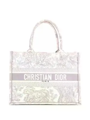 Dior Book Embroidered Canvas Medium Tote Bag - Grey