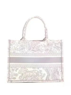 Dior Book Embroidered Canvas Medium Tote Bag - Grey