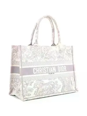 Dior Book Embroidered Canvas Medium Tote Bag - Grey