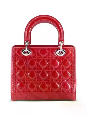 Dior Lady Medium Satchel Cannage Quilt Patent - Red