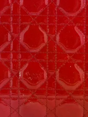 Dior Lady Medium Satchel Cannage Quilt Patent - Red