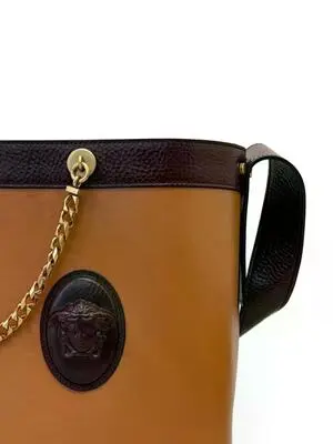 Versace Pivot Small Leather Bucket Bag With Medusa Cameo - Neutrals