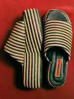 SIMONMILLER Round-toe Striped Sandals - Black