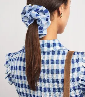 Sandro Linen-blend Gingham Scrunchie