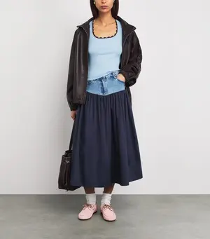 Sandro Denim-poplin Hybrid Midi Skirt - Blue