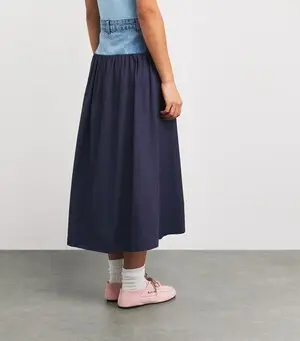 Sandro Denim-poplin Hybrid Midi Skirt - Blue