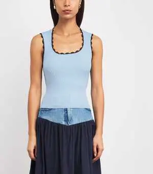 Sandro Crochet-trim Ribbed Tank Top - Blue