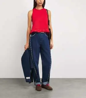 Sandro Cotton Ruffled Tank Top - Red