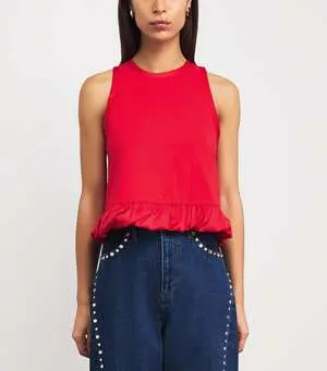 Sandro Cotton Ruffled Tank Top - Red