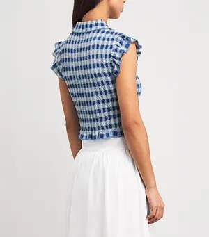 Sandro Gingham Smocked Top - Blue
