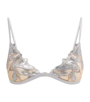 FLEUR DU MAL Embroidered Lily Triangle Bra - Silver