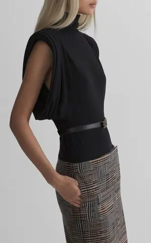MUGLER Draped Wool-blend Top - Black