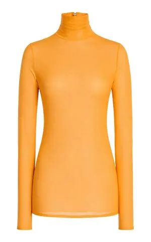 MUGLER High Collar Silk-blend Top - Orange