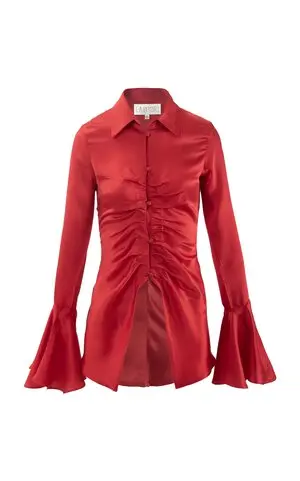 LA FUORI Silk Button-down Shirt With Flared Sleeves - Red