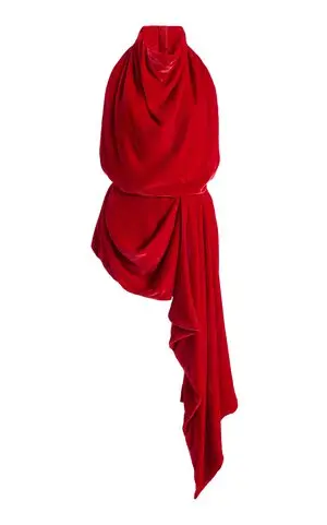 Givenchy Draped Open-back Velvet Top - Red