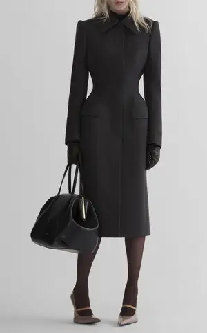 MUGLER Long Wool Tailored Overcoat - Grey