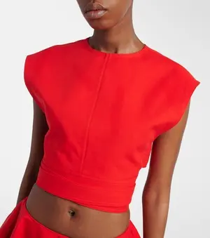 Alaïa Belted Cotton Gabardine Crop Top