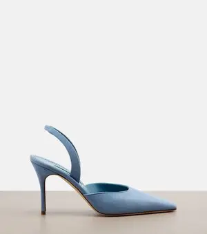 Manolo Blahnik Borelapla Suede Slingback Pumps - Blue