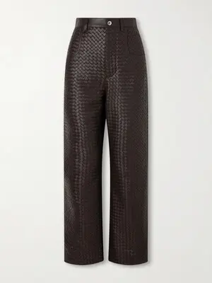 Bottega Veneta Intrecciato Leather Straight-leg Pants - Brown