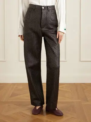 Bottega Veneta Intrecciato Leather Straight-leg Pants - Brown