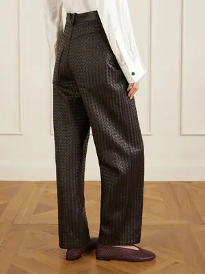 Bottega Veneta Intrecciato Leather Straight-leg Pants - Brown