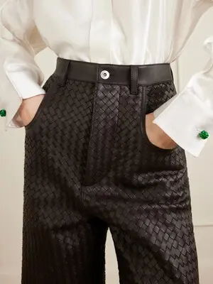 Bottega Veneta Intrecciato Leather Straight-leg Pants - Brown