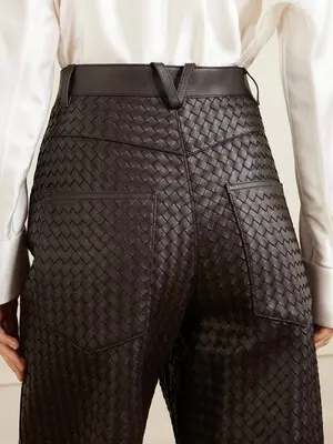 Bottega Veneta Intrecciato Leather Straight-leg Pants - Brown