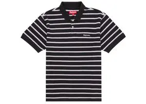 Supreme Washed Stripe Polo Shirt - Black