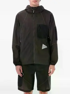 AND WANDER Lightweight Grid Pattern Jacket - Brown