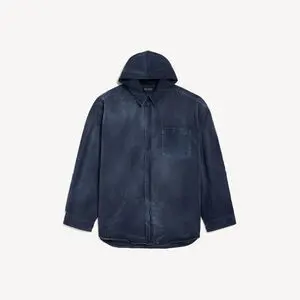 Balenciaga Washed Cotton Denim Shirt Parka - Blue