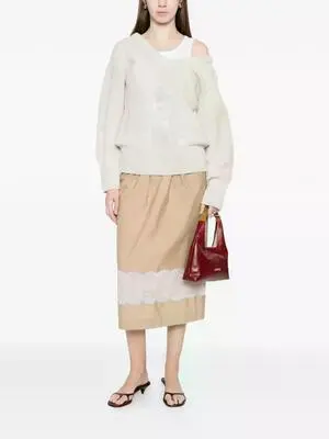 Carven V-neck Ribbed Knit Sweater - Neutrals