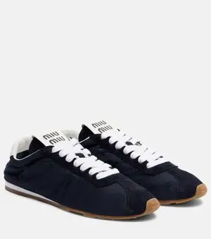 Miu Miu Plume Suede-trimmed Sneakers - Blue