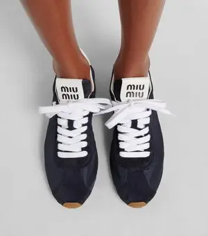 Miu Miu Plume Suede-trimmed Sneakers - Blue