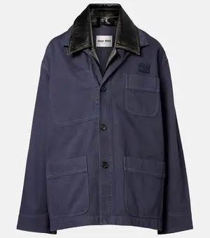 Miu Miu Leather-trimmed Cotton Gabardine Jacket - Blue