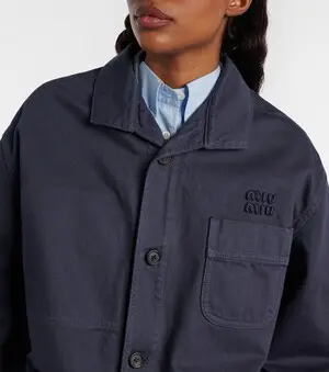 Miu Miu Leather-trimmed Cotton Gabardine Jacket - Blue