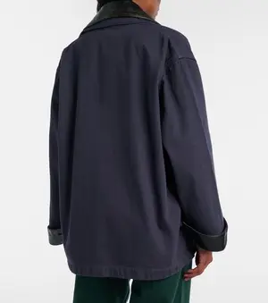 Miu Miu Leather-trimmed Cotton Gabardine Jacket - Blue