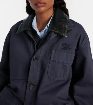 Miu Miu Leather-trimmed Cotton Gabardine Jacket - Blue