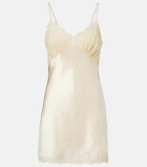 Saint Laurent Lace-trimmed Silk Satin Slip Dress - Yellow