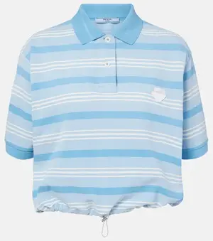 Prada Striped Cotton Pique Polo Shirt - Blue