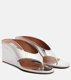 Alaïa Cube Mirrored Wedge Thong Sandals - Silver