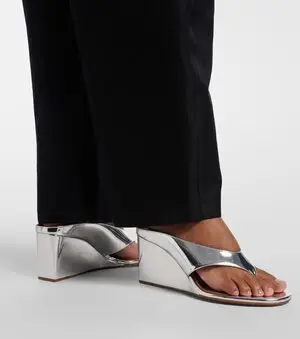 Alaïa Cube Mirrored Wedge Thong Sandals