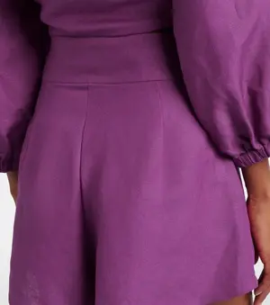 ADRIANA DEGREAS Pleated Linen-blend Shorts - Purple