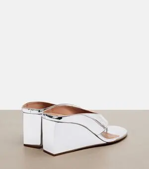 Alaïa Cube Mirrored Wedge Thong Sandals