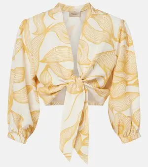 ADRIANA DEGREAS Printed Crop Top - White