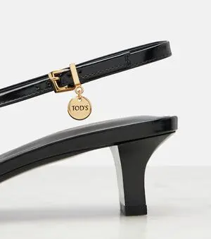 TOD'S Croc-effect Patent Leather Slingback Pumps - Black