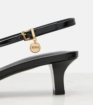 TOD'S Croc-effect Patent Leather Slingback Pumps - Black