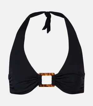 Melissa Odabash Paris Embellished Halterneck Bikini Top - Black