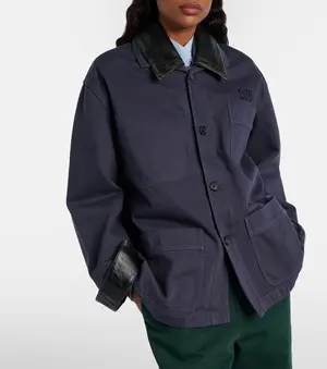Miu Miu Leather-trimmed Cotton Gabardine Jacket - Blue