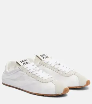Miu Miu Plume Suede-trimmed Sneakers - White