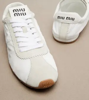 Miu Miu Plume Suede-trimmed Sneakers - White